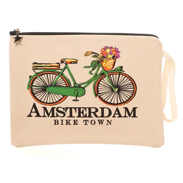 Make-up tasje - Amsterdam bike town groene fiets - Klompjes.com