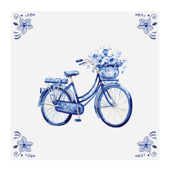 Delfts blauw tegeltje fiets design - Klompjes.com
