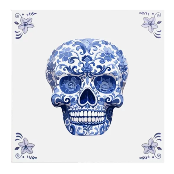 Delfts blauw tegeltje schedel design - Klompjes.com