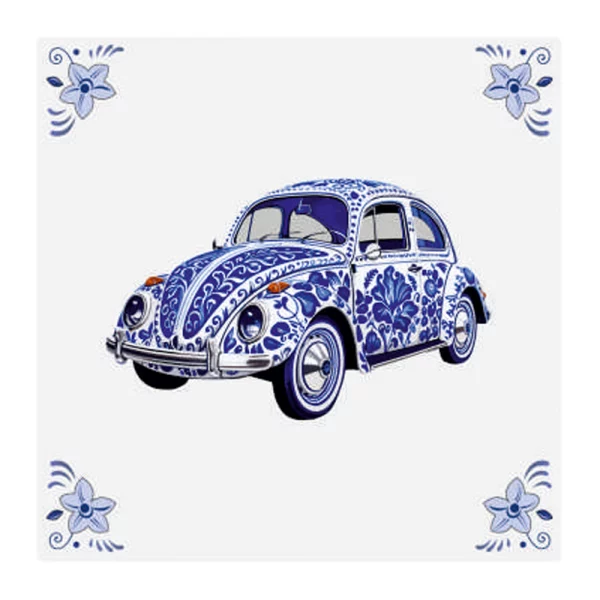 Delfts blauw tegeltje Volkswagen kever design - Klompjes.com