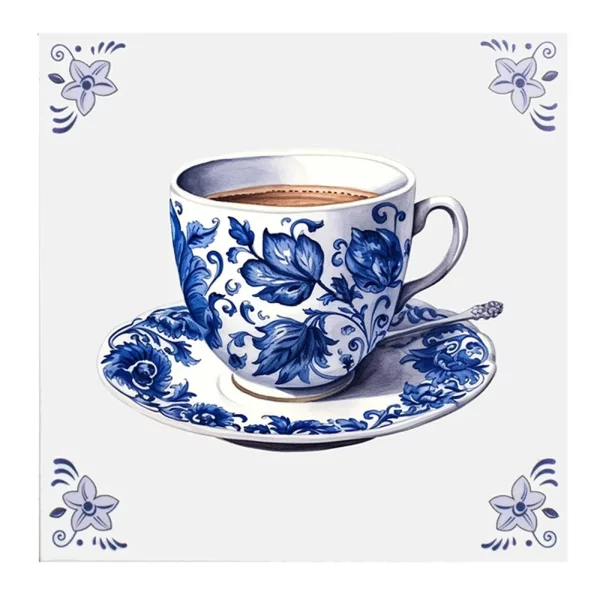 Delfts blauw tegeltje kopje koffie design - Klompjes.com