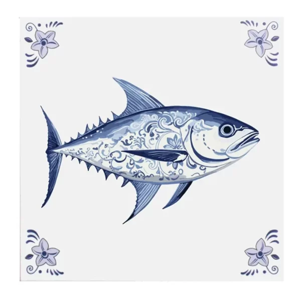 Delfts blauw tegeltje tonijn vis design - Klompjes.com