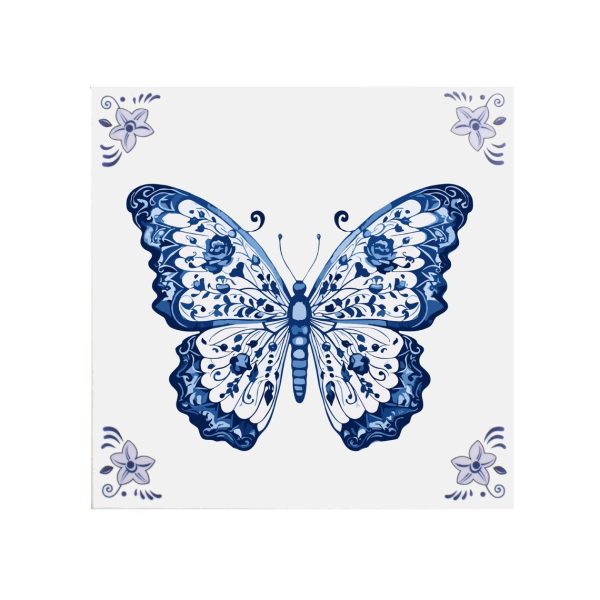 Delfts blauw tegeltje met Vlinder - Klompjes.com