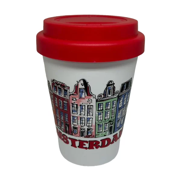 Coffee-to-go cup canal houses Amsterdam colored - Klompjes.com