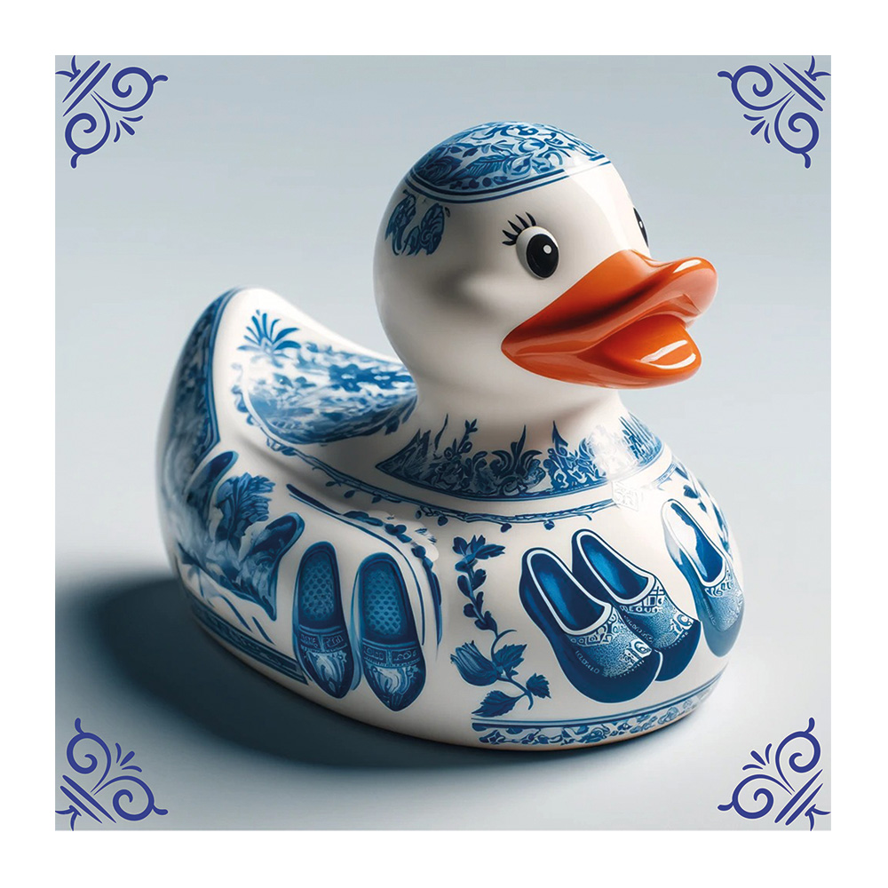 Tegeltje badeendje klompen delftsblauw - Klompjes.com